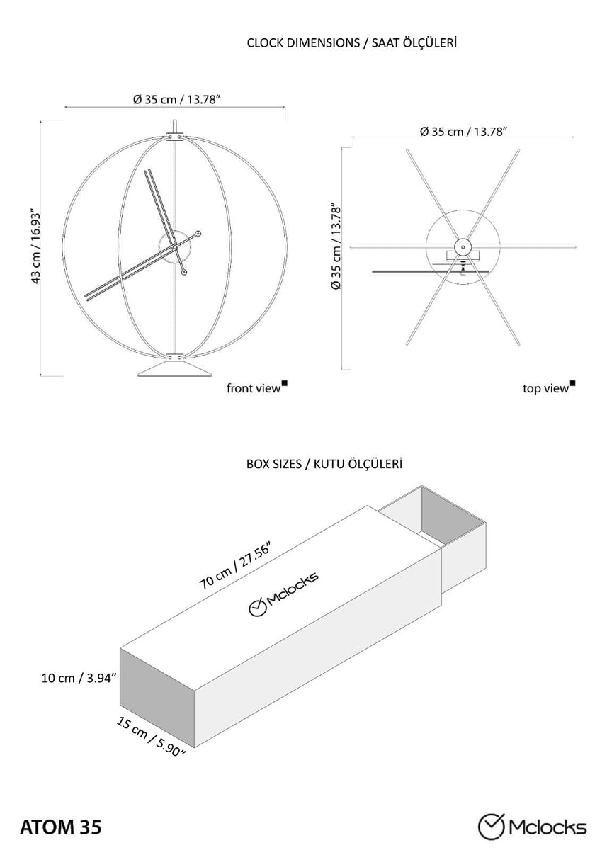 Table Clock, Desk Clock, Console Clock (Atom 35) - Mclocks Store